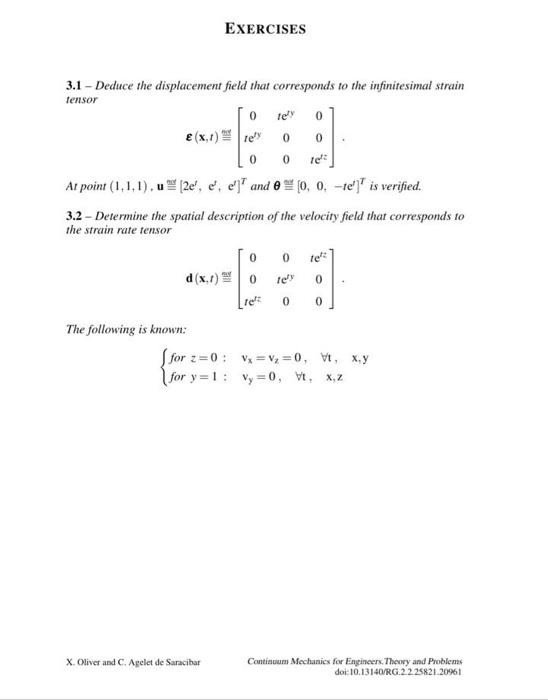 Solved 3.1 - Deduce the displacement field that corresponds | Chegg.com