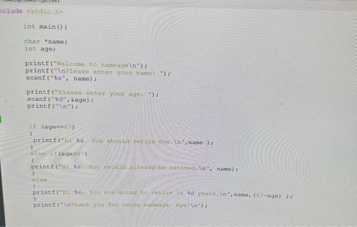 Solved Welcome to nameage please enter your name: mark | Chegg.com