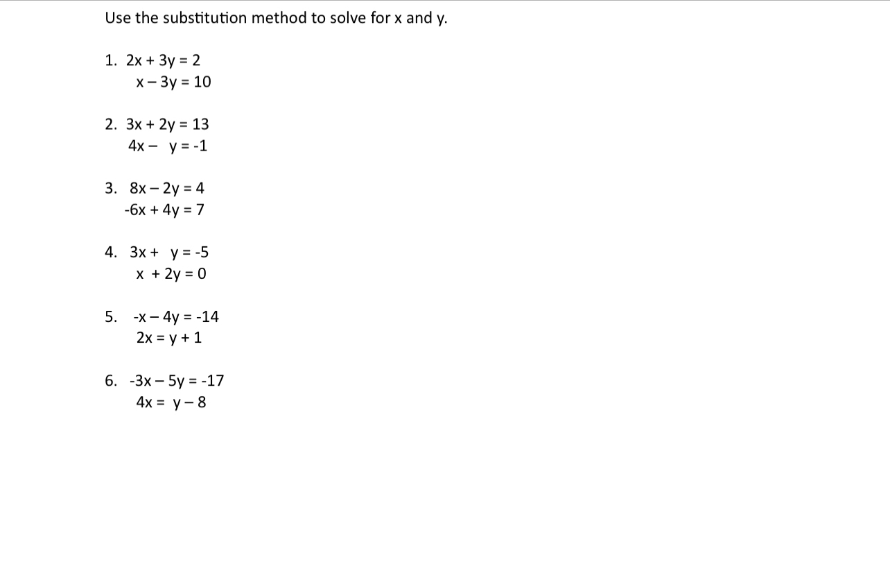 Solved Use the substitution method to solve for x ﻿and | Chegg.com