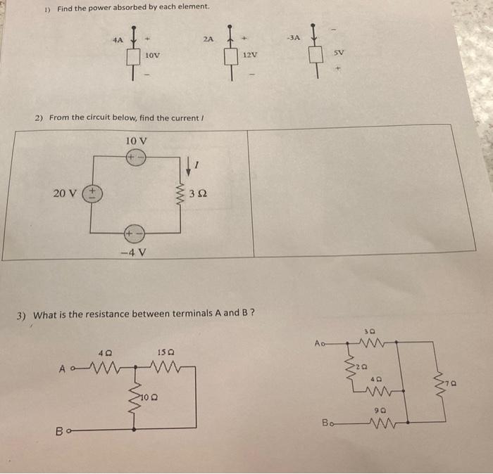 Solved 1) Find the power absorbed by each element. 2) From | Chegg.com