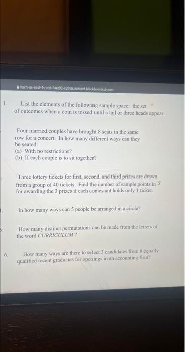 List the elements of the following sample space: the | Chegg.com