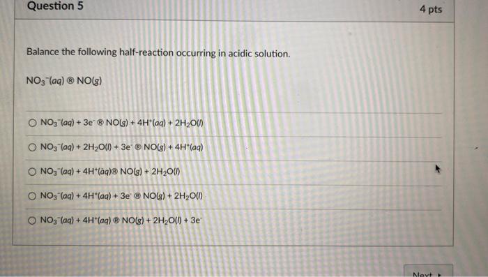 Solved Balance the following half-reaction occurring in | Chegg.com