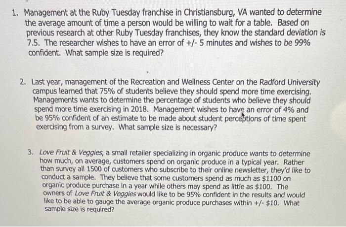 Solved Management at the Ruby Tuesday franchise in | Chegg.com
