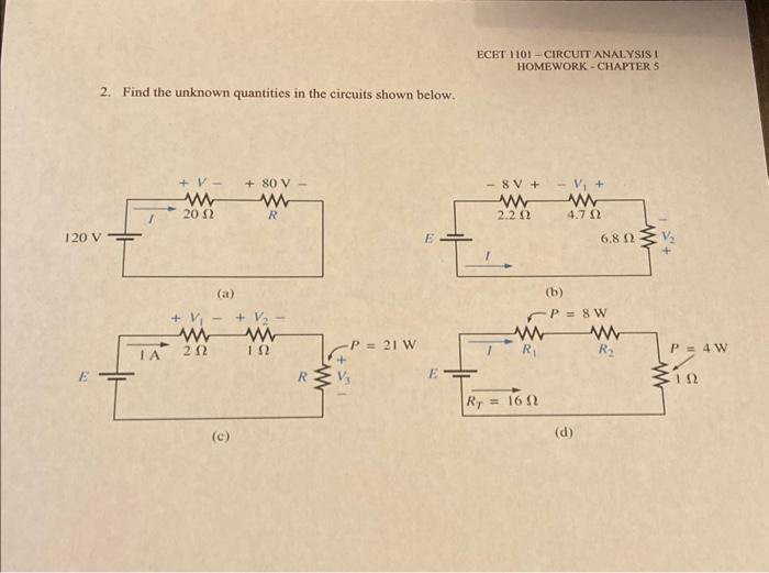 Solved 2. Find the unknown quantities in the circuits shown | Chegg.com