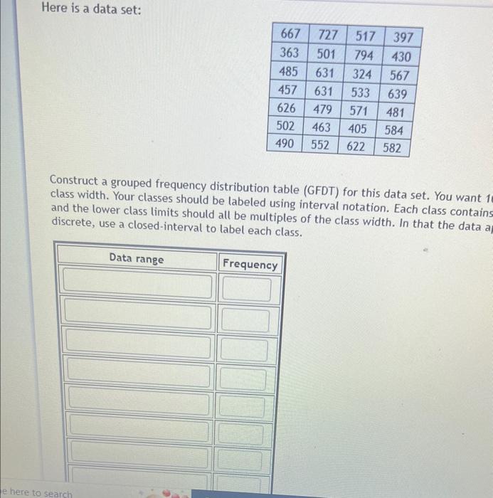 Solved Construct a grouped frequency distribution table | Chegg.com