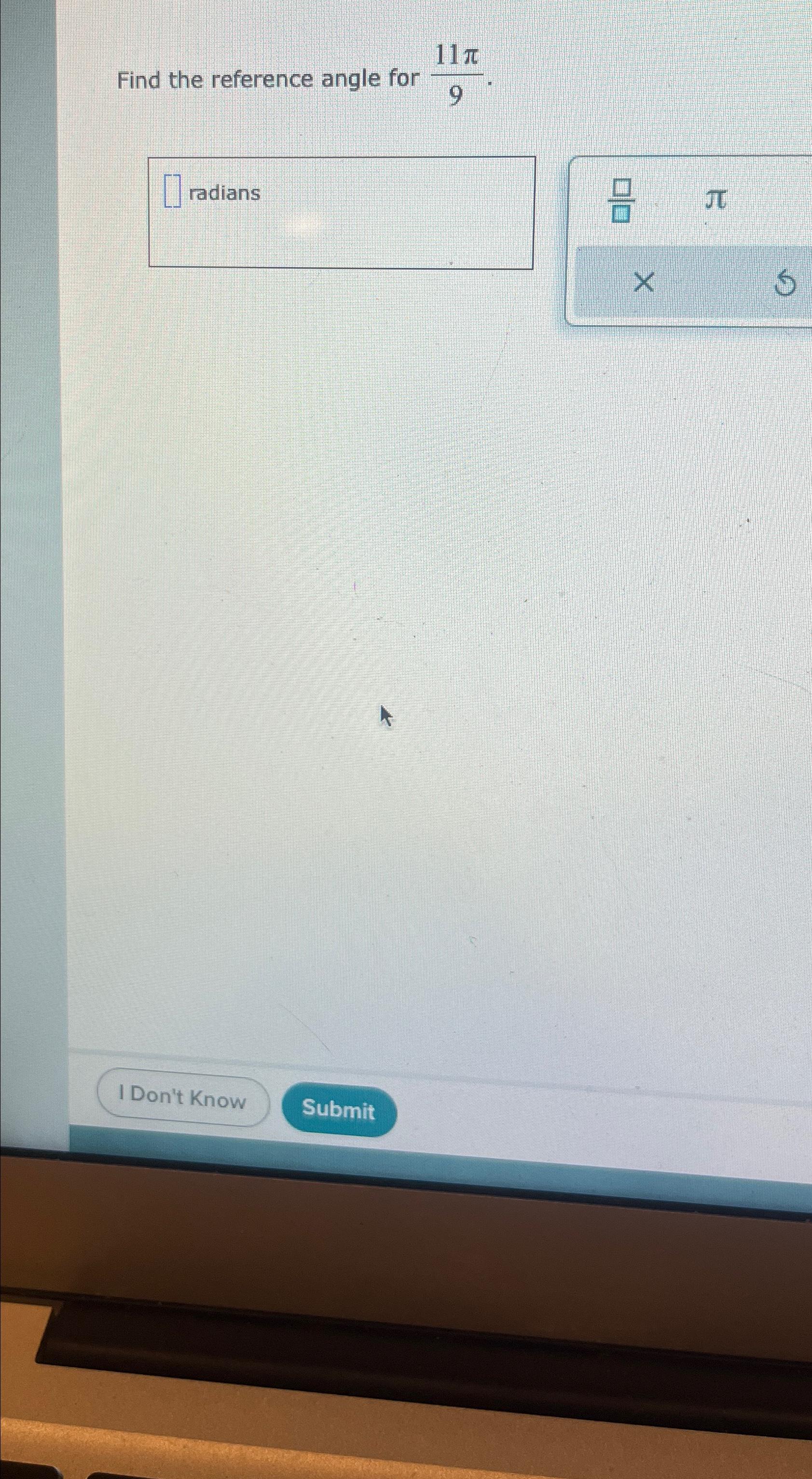 Solved Find the reference angle for 11π9. | Chegg.com