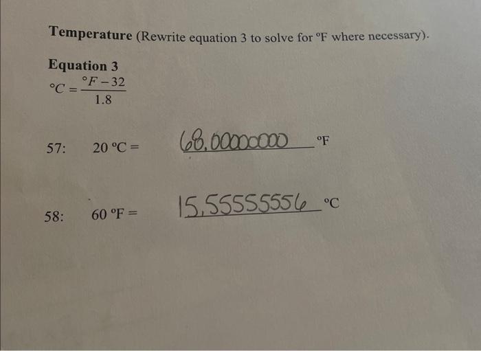 Solved Temperature (Rewrite equation 3 to solve for ∘F where | Chegg.com
