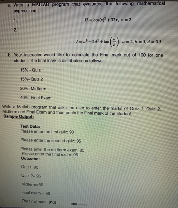 Solved A Write A Matlab Program That Evaluates The 5190