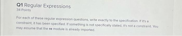 Solved Q1 Regular Expressions 34 Points For each of these | Chegg.com