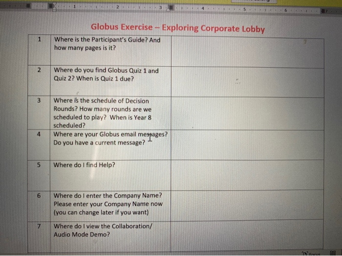 1 23 - 4 5 6 1 Globus Exercise - Exploring Corporate | Chegg.com
