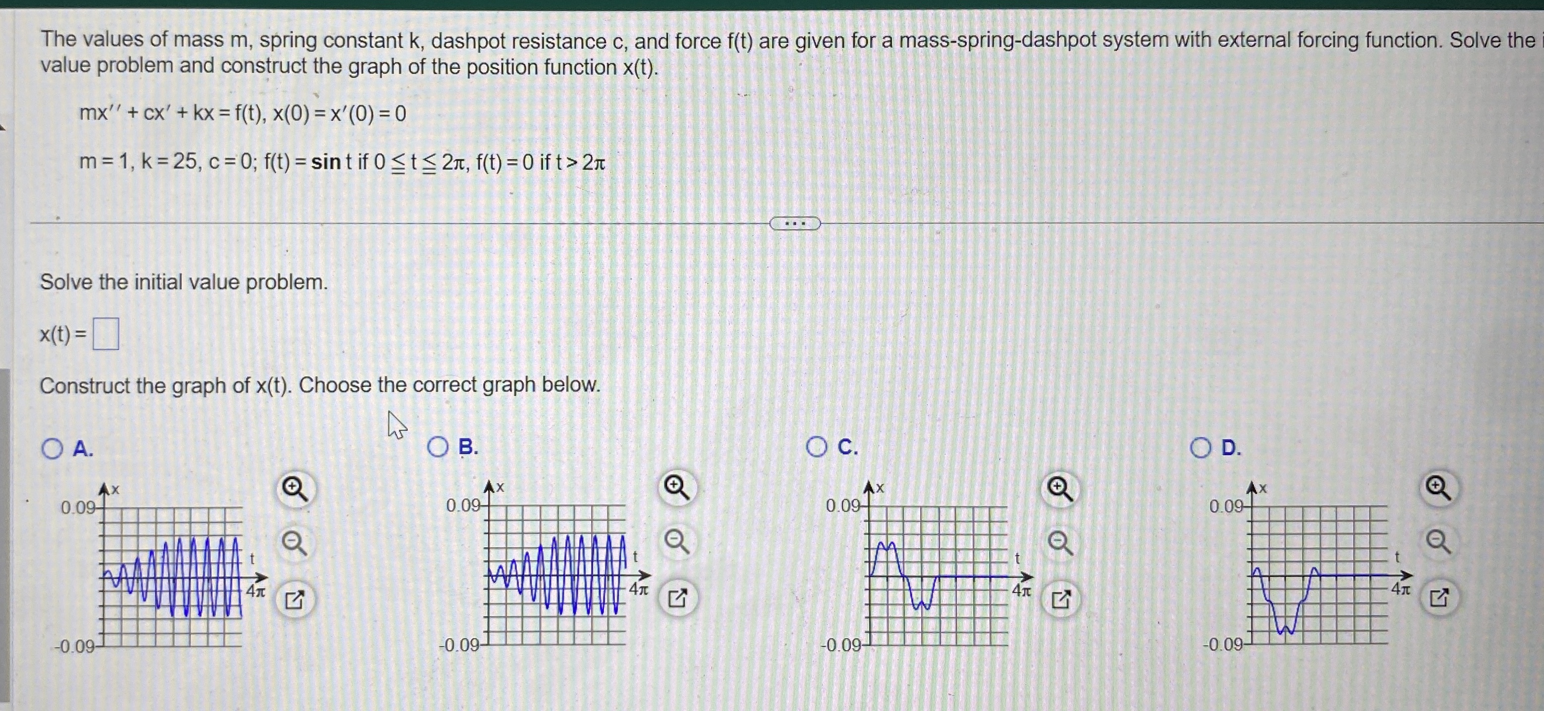 The values of mass m , ﻿spring constant k , ﻿dashpot | Chegg.com