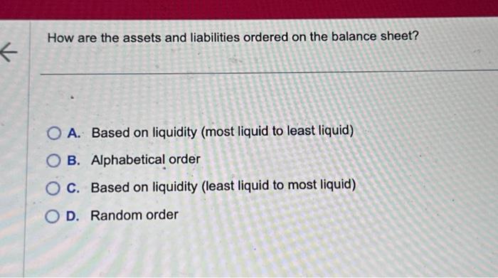 Solved How are the assets and liabilities ordered on the | Chegg.com