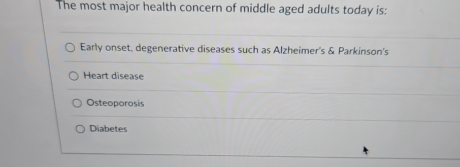 Solved The most major health concern of middle aged adults | Chegg.com