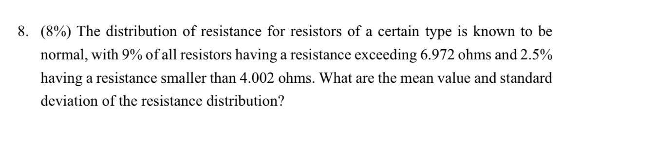 Solved (8%) ﻿The distribution of resistance for resistors of | Chegg.com