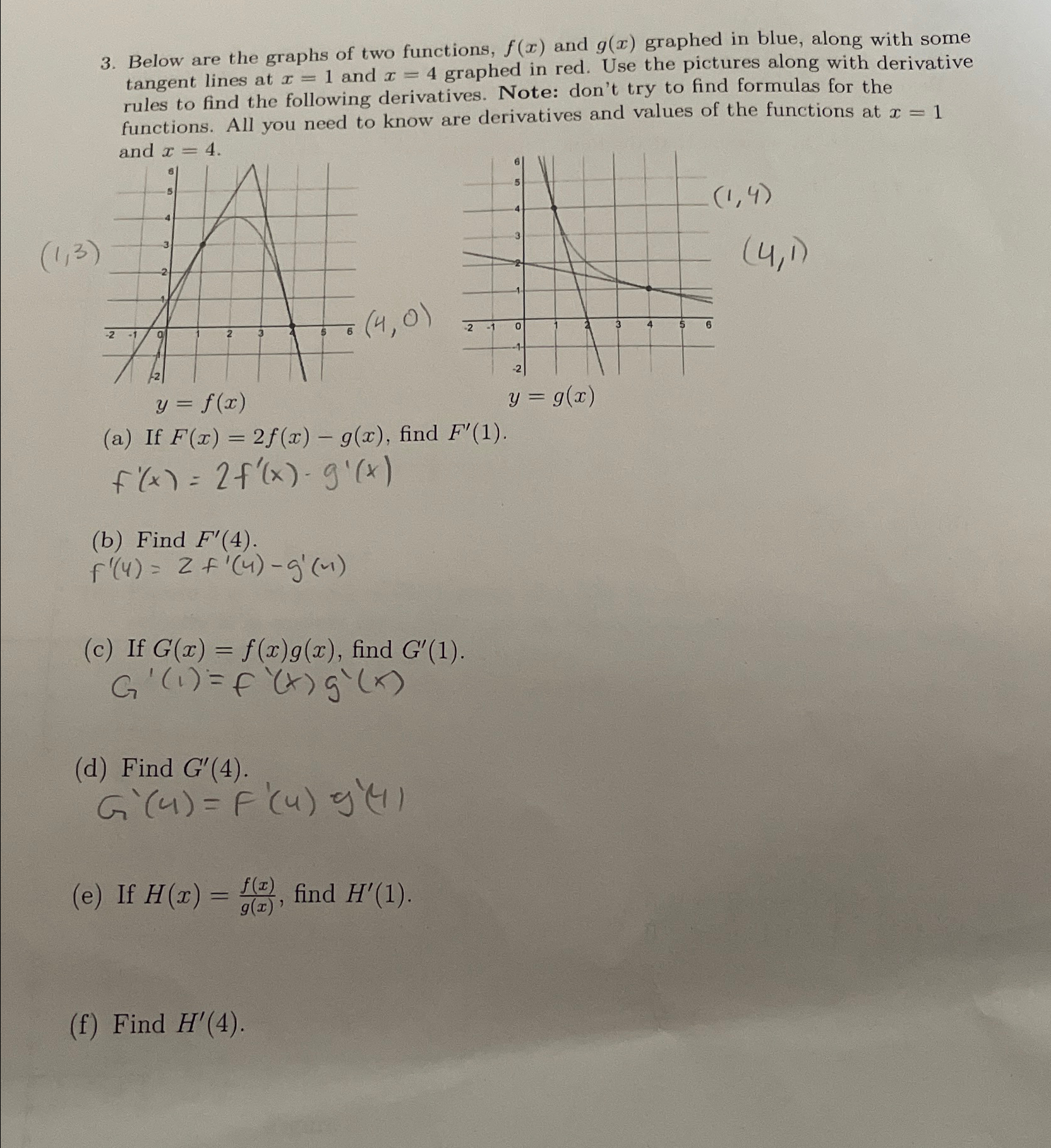 Solved Below are the graphs of two functions, f(x) ﻿and g(x) | Chegg.com