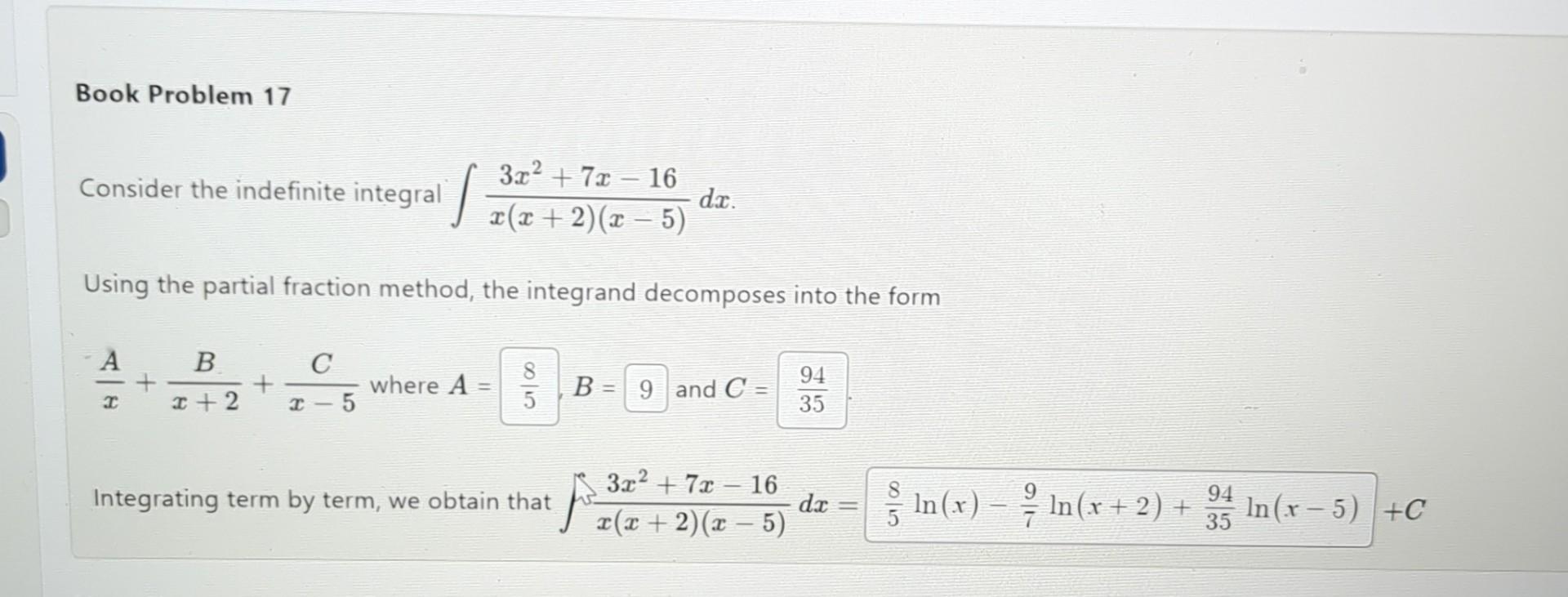 Solved Book Problem 17 Consider the indefinite integral | Chegg.com