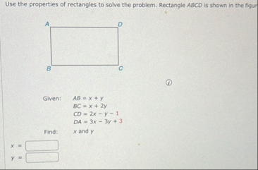 Use the properties of rectangles to solve the | Chegg.com