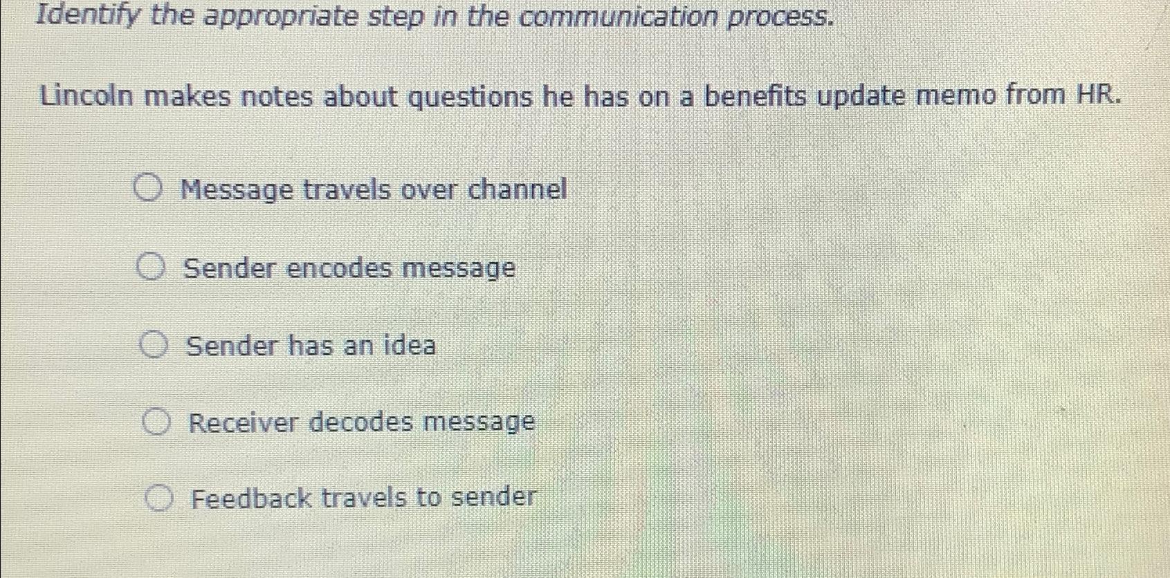 Solved Identify the appropriate step in the communication | Chegg.com