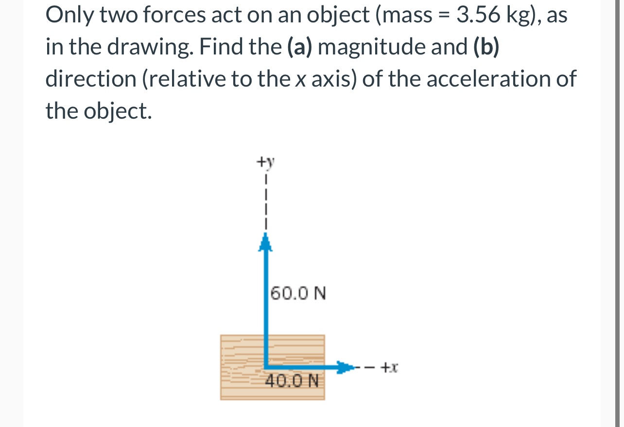 Only two forces act on an object (mass =3.56kg ), as | Chegg.com Only two forces act on an object (mass =3.56kg ), as | Chegg.com