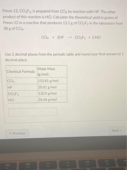 Solved Freon-12, CCI2F2, is prepared from CCl4 by reaction | Chegg.com