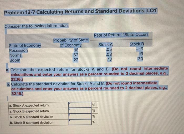 Solved Problem 13-7 Calculating Returns and Standard | Chegg.com