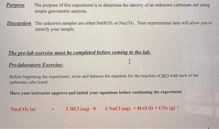Solved Identification of an Unknown Carbonate Introduction | Chegg.com