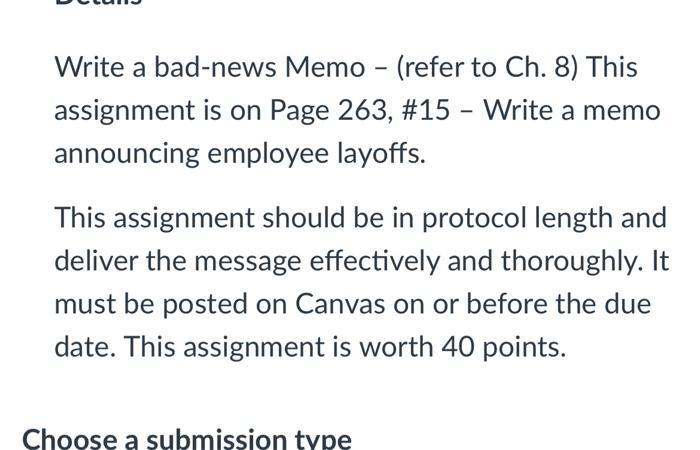 Solved Write a bad news Memo - (refer to Ch. 8) This | Chegg.com