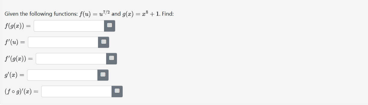 Solved Given the following functions: f(u)=u72 ﻿and | Chegg.com