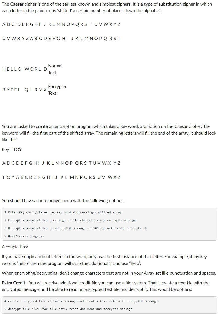 Solved The Caesar cipher is one of the earliest known and | Chegg.com