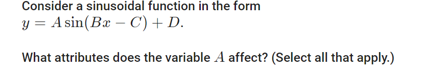 Solved Consider a sinusoidal function in the | Chegg.com