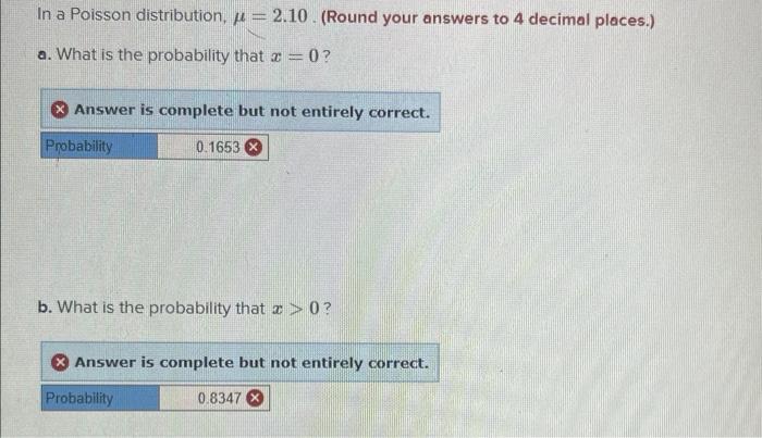 Solved In a Poisson distribution, μ=2.10. (Round your | Chegg.com