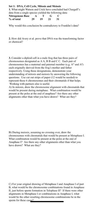 Solved Set 1: DNA, Cell Cycle, Mitosis and Meiosis 1. What | Chegg.com