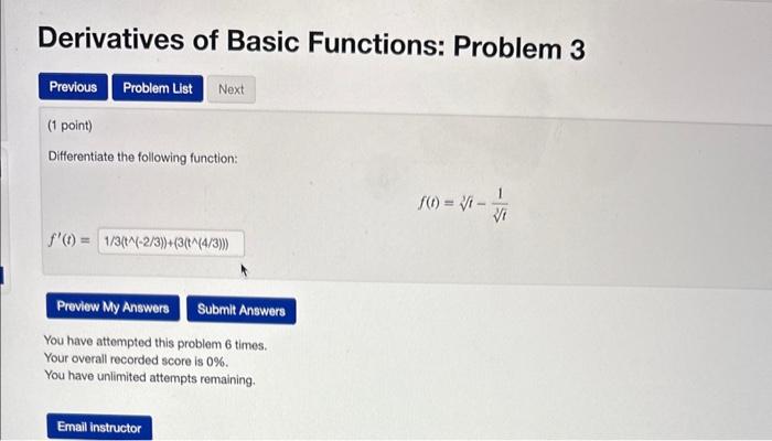 Solved Derivatives of Basic Functions: Problem 3 (1 point) | Chegg.com