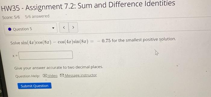 Solved HW35 - Assignment 7.2: Sum and Difference Identities | Chegg.com