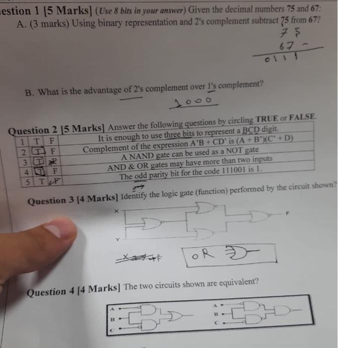 Solved estion 1 [5 Marks] (Use 8 bits in your answer) Given | Chegg.com