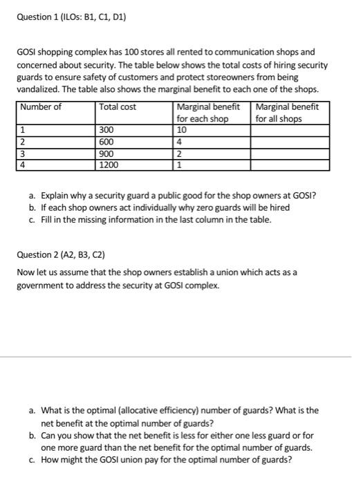 Solved Question 1 (ILOS: B1, C1, D1) GOSI shopping complex | Chegg.com
