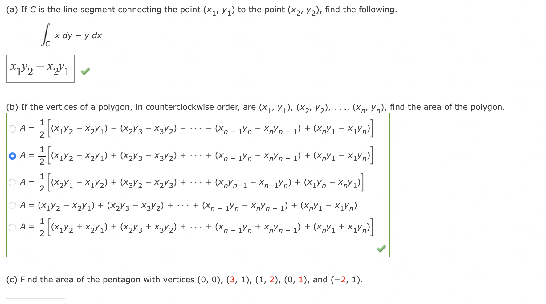 Solved (c) ﻿Find the area of the pentagon with vertices | Chegg.com