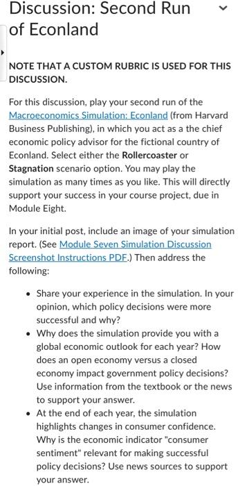 Solved Discussion: Second Run of Econland NOTE THAT A CUSTOM | Chegg.com