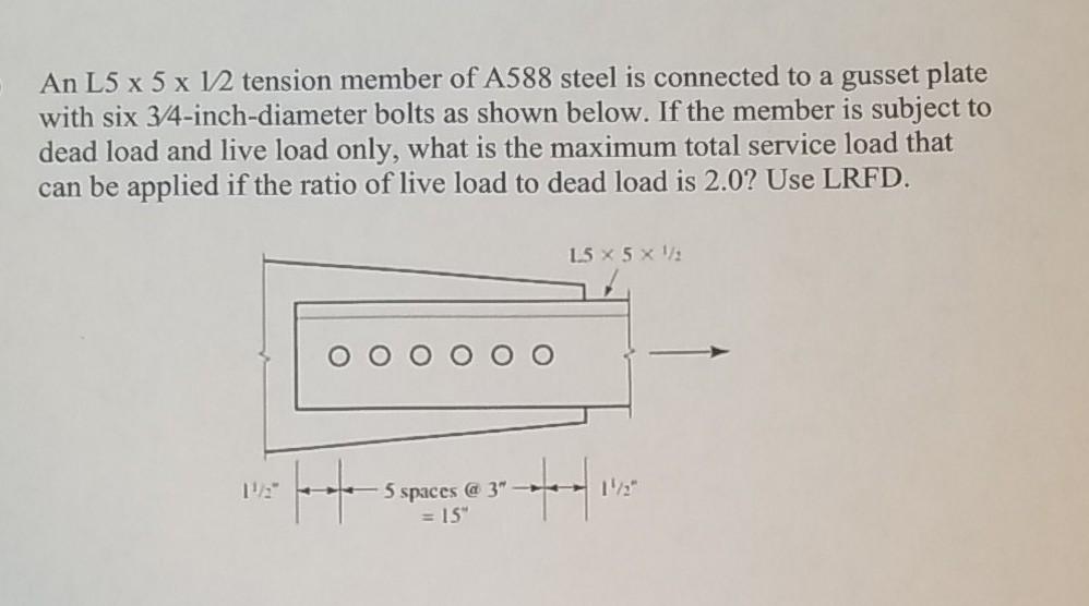 Solved An L5 x 5 x 1/2 tension member of A588 steel is | Chegg.com