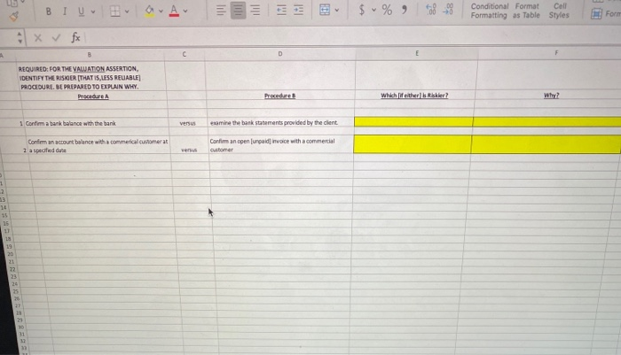 Solved В І у IMI MI DI $% Conditional Format Call Formatting | Chegg.com