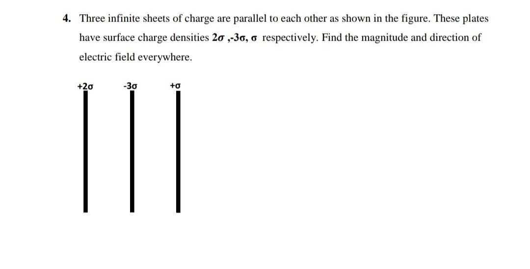 Solved 4. Three infinite sheets of charge are parallel to | Chegg.com
