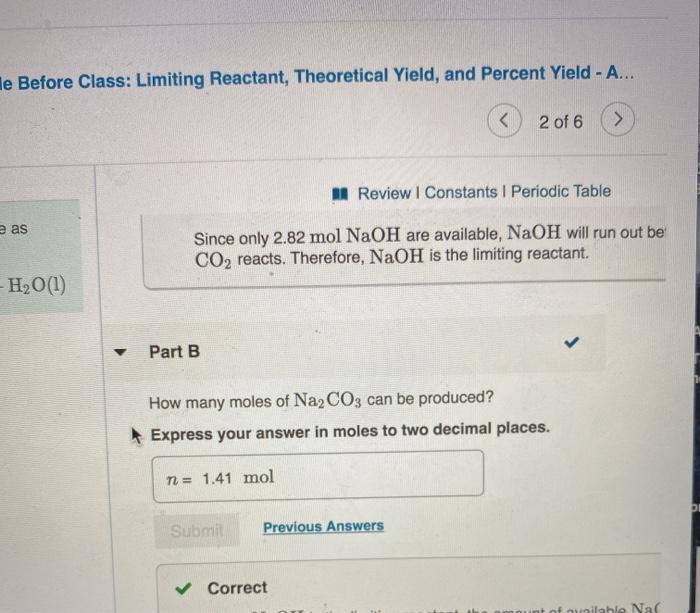 Solved e Before Class: Limiting Reactant, Theoretical Yield, | Chegg.com