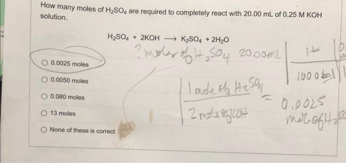 Solved How many moles of H2SO4 are required to completely | Chegg.com