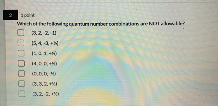 Solved 2 points What are all the possible quantum number | Chegg.com