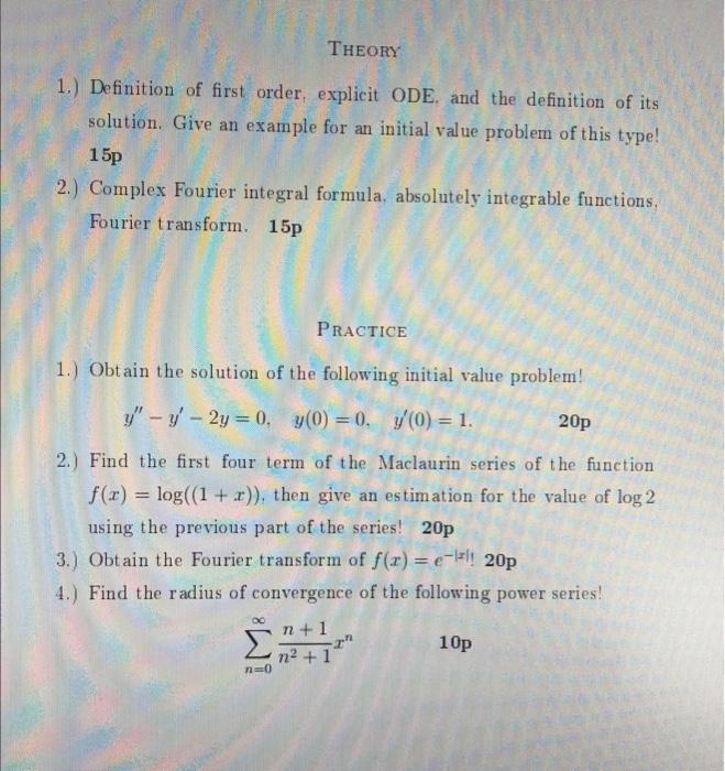 Solved THEORY 1.) Definition of first order, explicit ODE. | Chegg.com