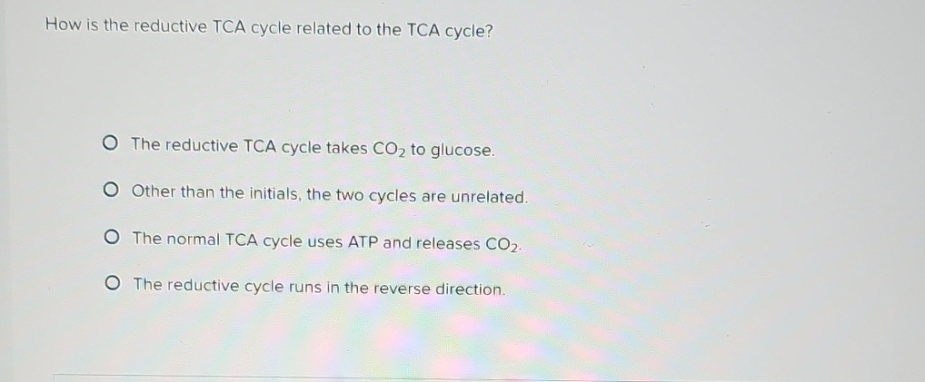 Solved How is the reductive TCA cycle related to the TCA | Chegg.com