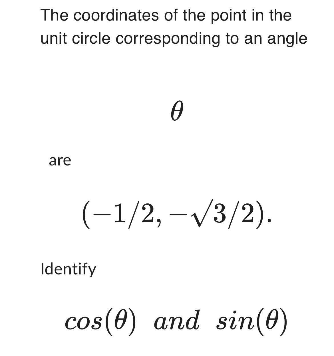 Solved The coordinates of the point in the unit circle | Chegg.com