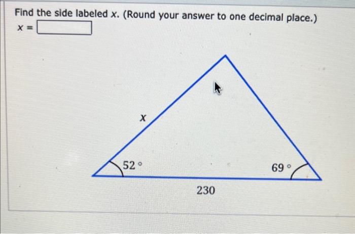 Solved Find the side labeled x. (Round your answer to one | Chegg.com