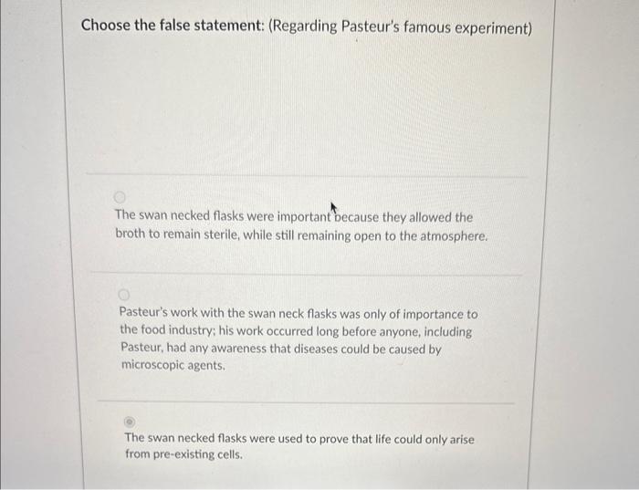Solved Choose the false statement: (Regarding Pasteur's | Chegg.com