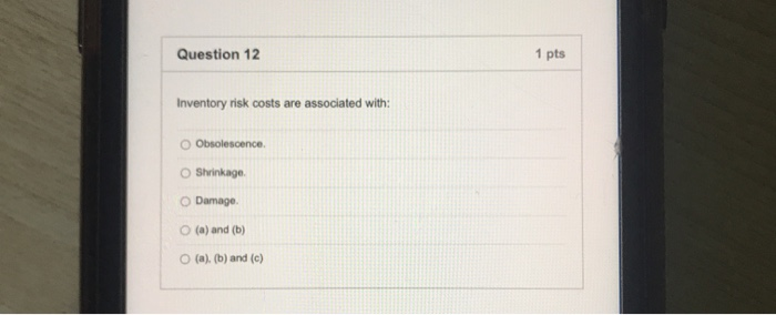 Solved Question 12 1 pts Inventory risk costs are associated | Chegg.com